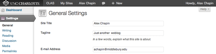 UNC Charlotte Sites | Editing Settings